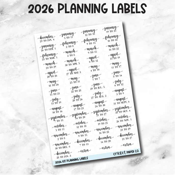 2026 Weekly Kit Planning Labels - Planner Stickers – Cricket Paper Co.