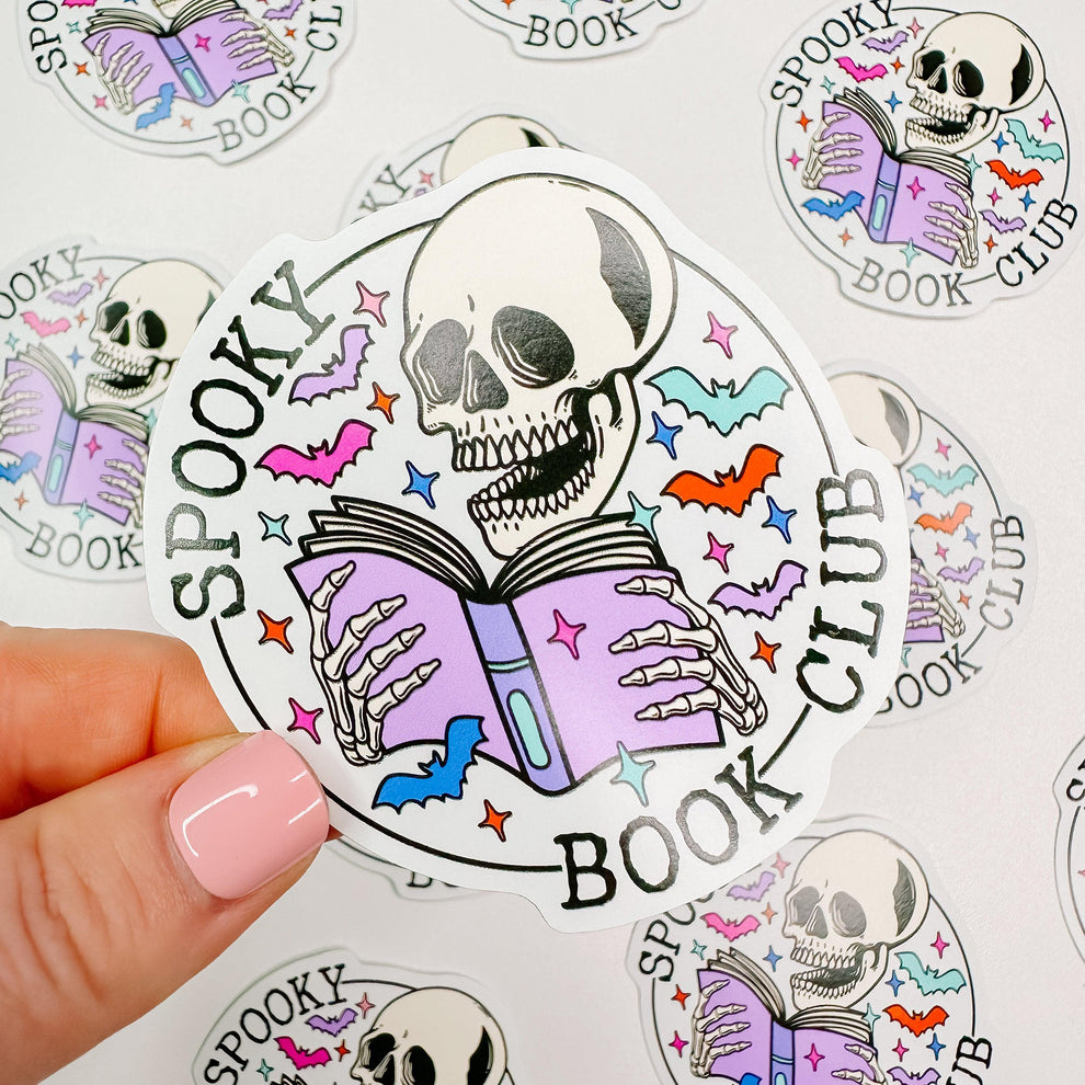 Spooky Book Club Skeleton - Bookish Vinyl Sticker – Cricket Paper Co.