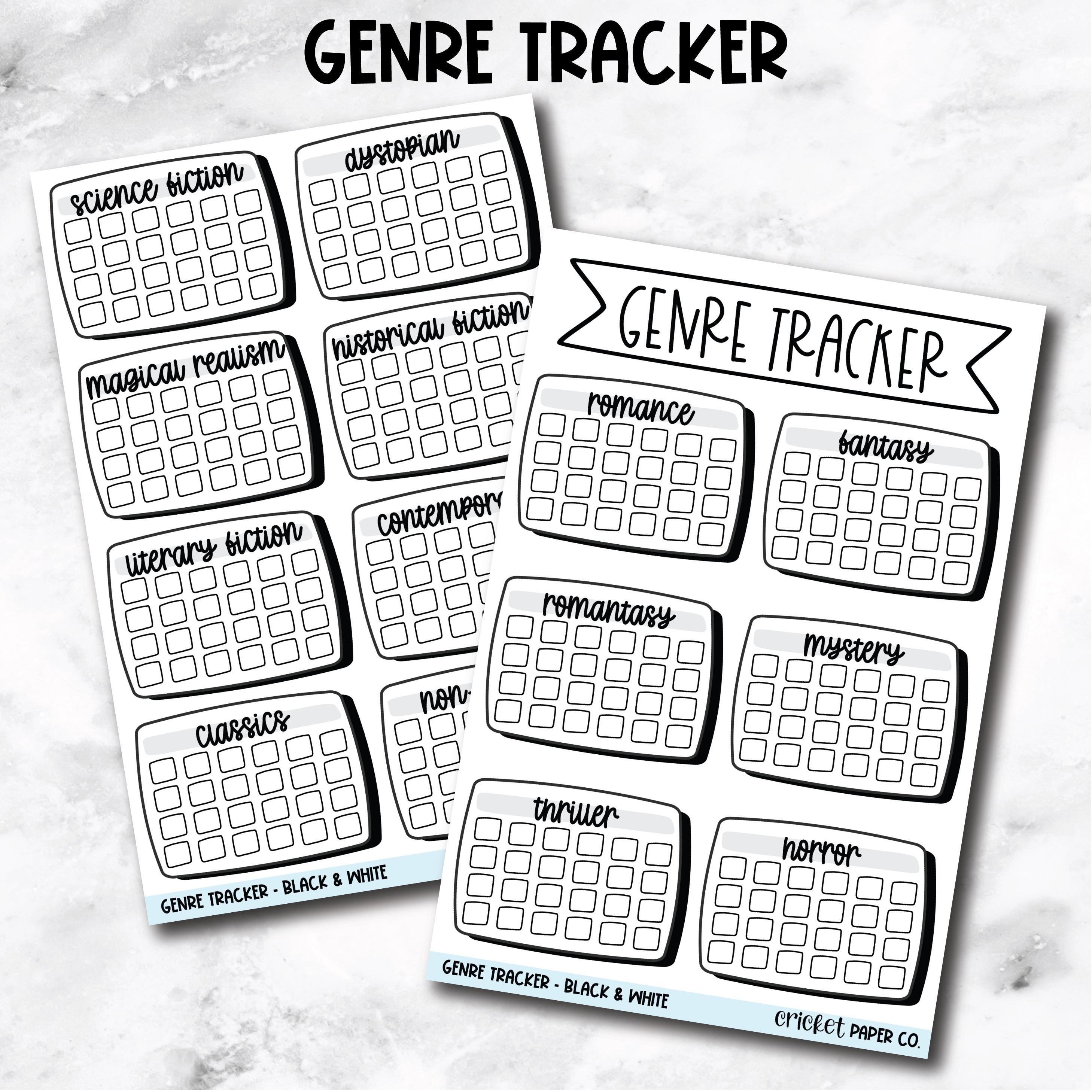 Book Genre Reading Tracker Book Journal Stickers - Black & White ...